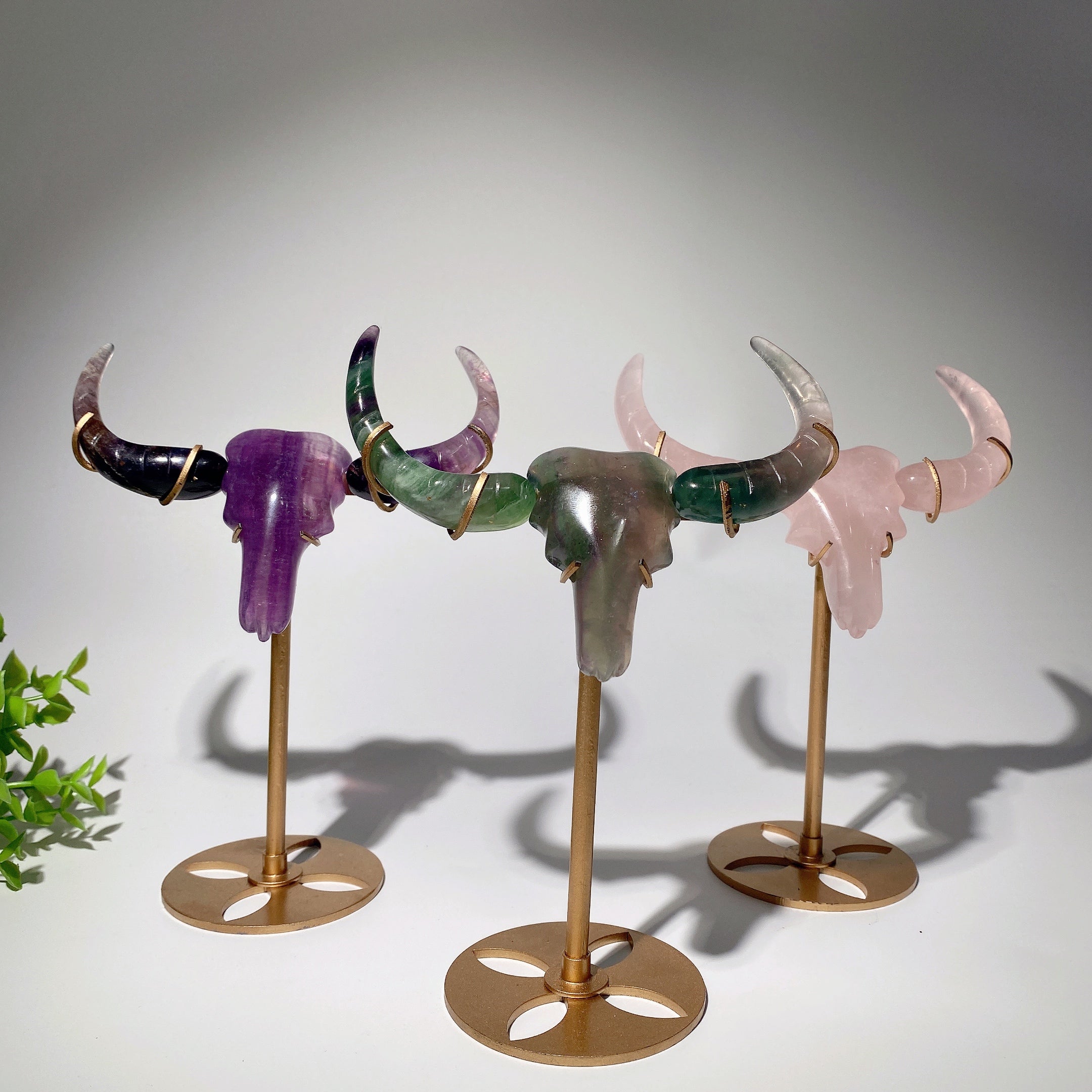 3-Piece Crystal Bull Head Animal Figurines 17cm | Healing Sounds