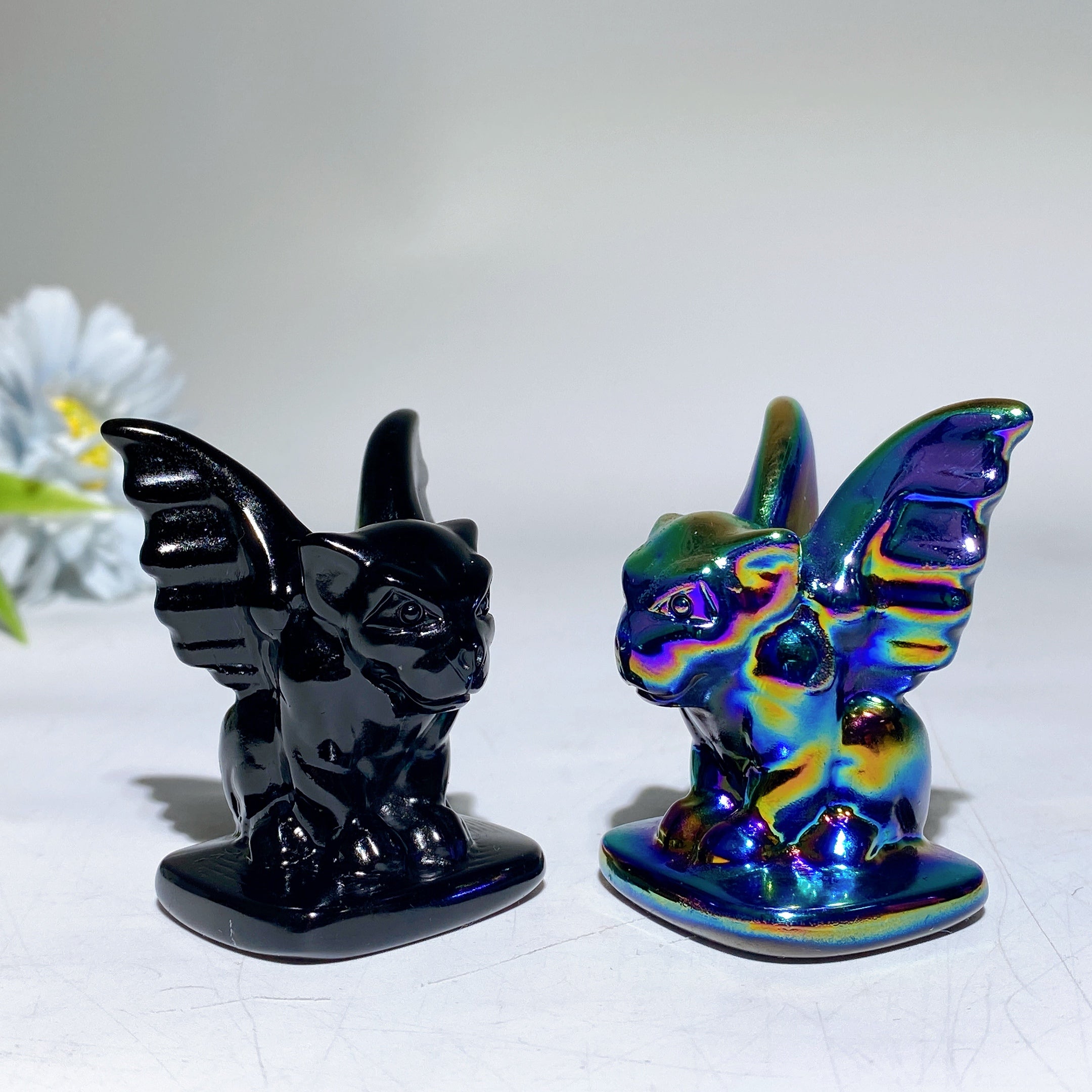 Black Obsidian Crystal Gargoyle Figurine 2.1" | Healing Sounds