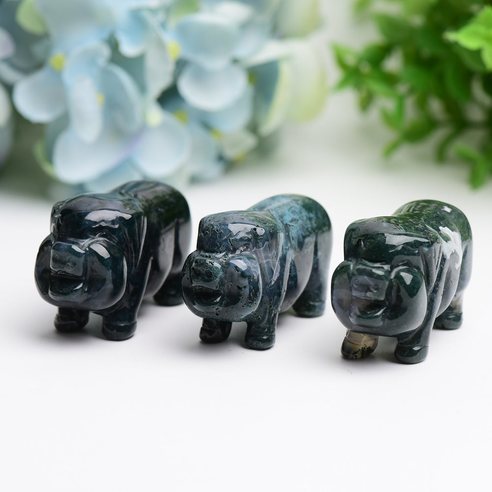 Moss Agate Pig Carving 2.1 Inch Crystal Animal | Healing Sounds