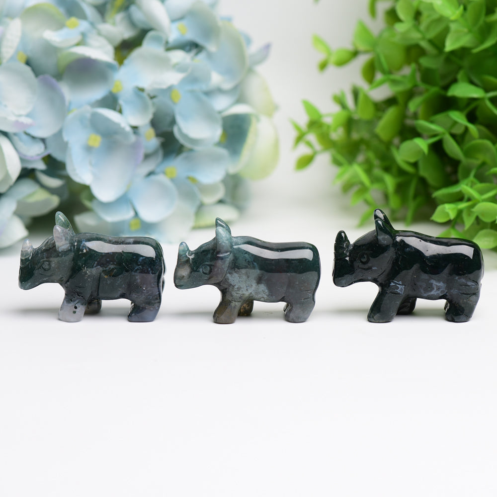 Moss Agate Rhinoceros Carving 2.2 inch | Healing Sounds