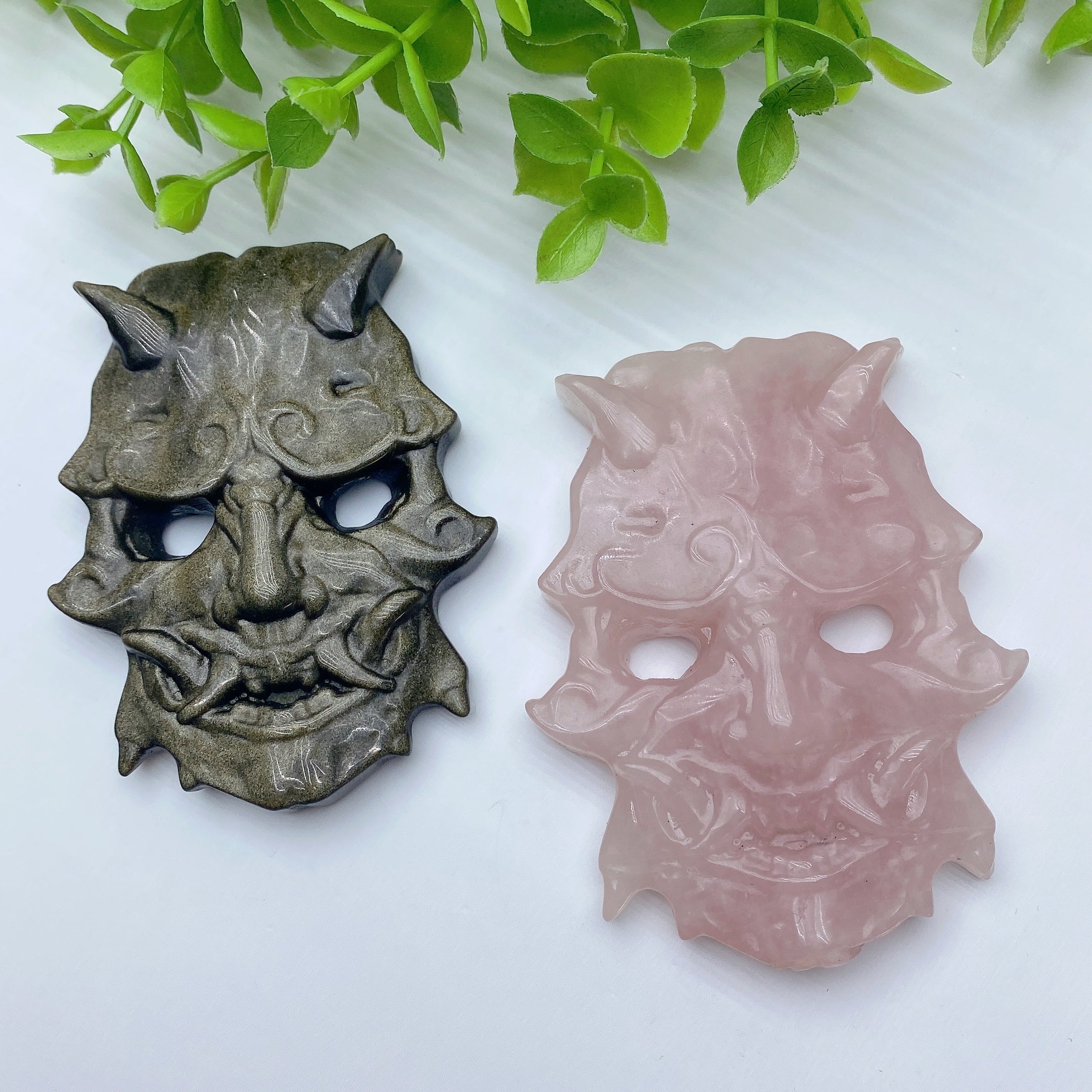 3.1 inch Golden Obsidian & Rose Quartz Mask | Healing Sounds