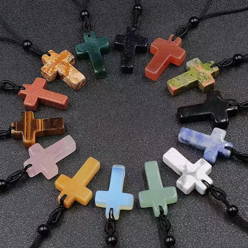 30mm Mixed Crystal Cross Healing Pendant | Spiritual Jewelry
