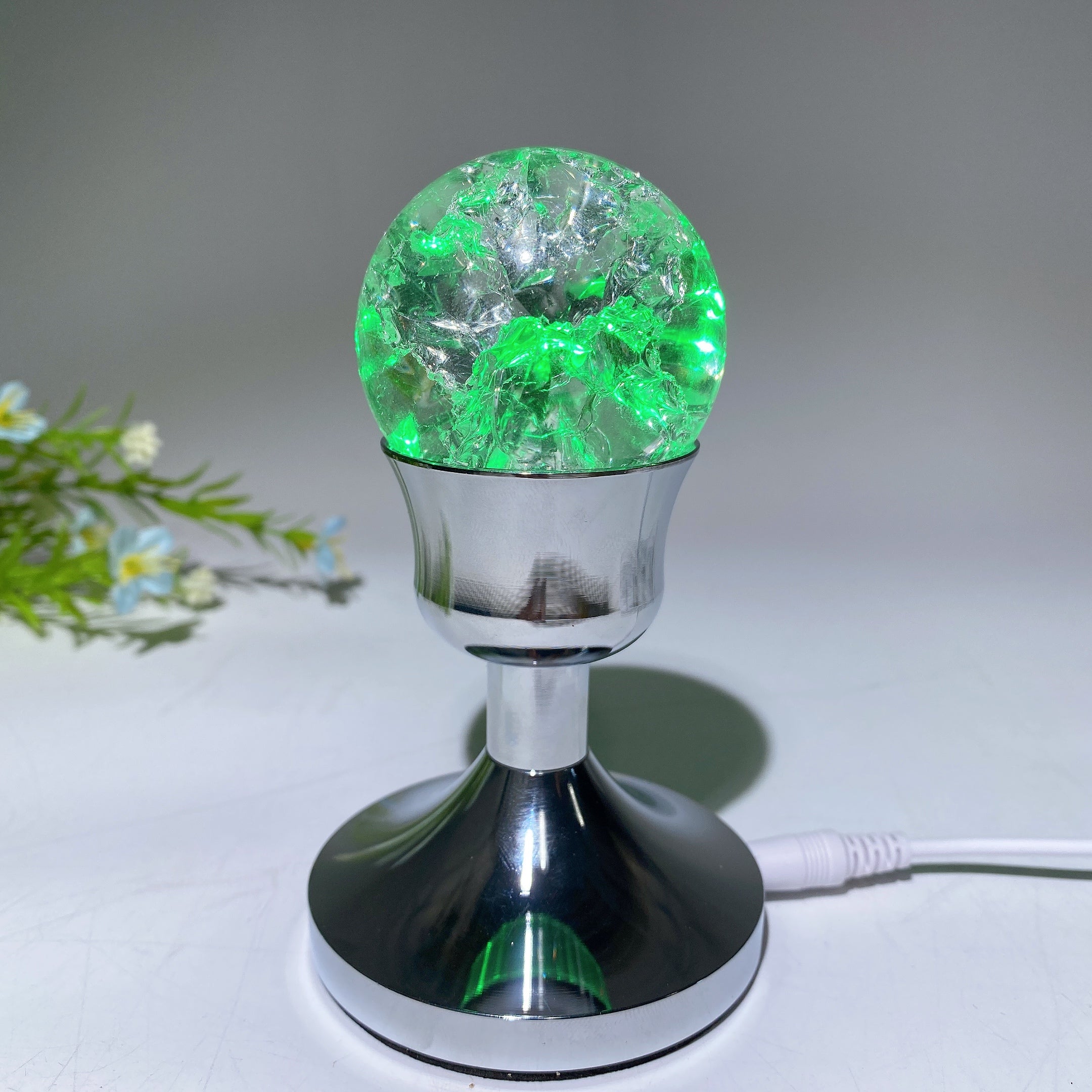 75mm Silver Crystal Lamp with USB Light | Healing Sounds