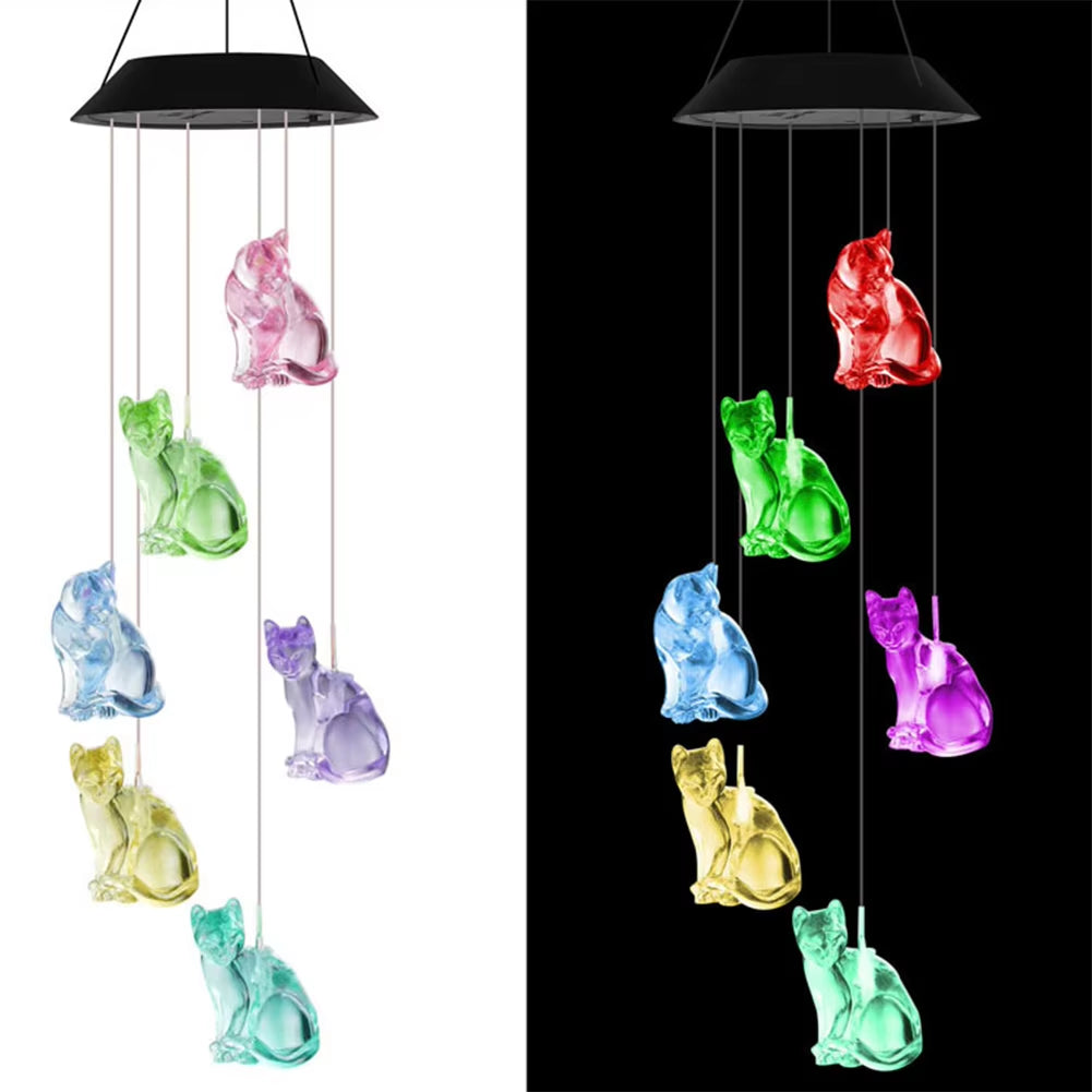 Cat Solar Wind Chimes for Sale - Outdoor Colorful Lights