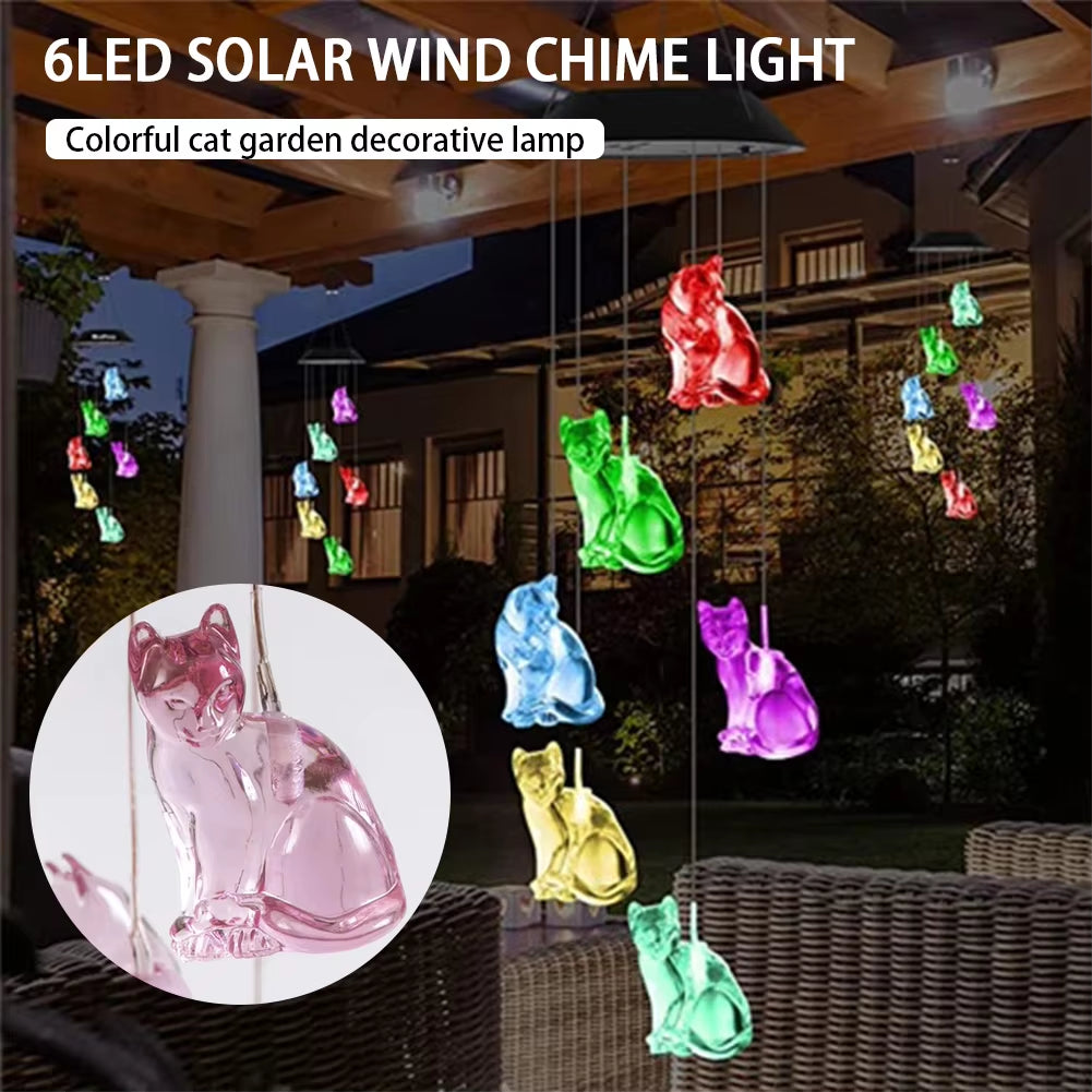 Cat Solar Wind Chimes for Sale - Outdoor Colorful Lights