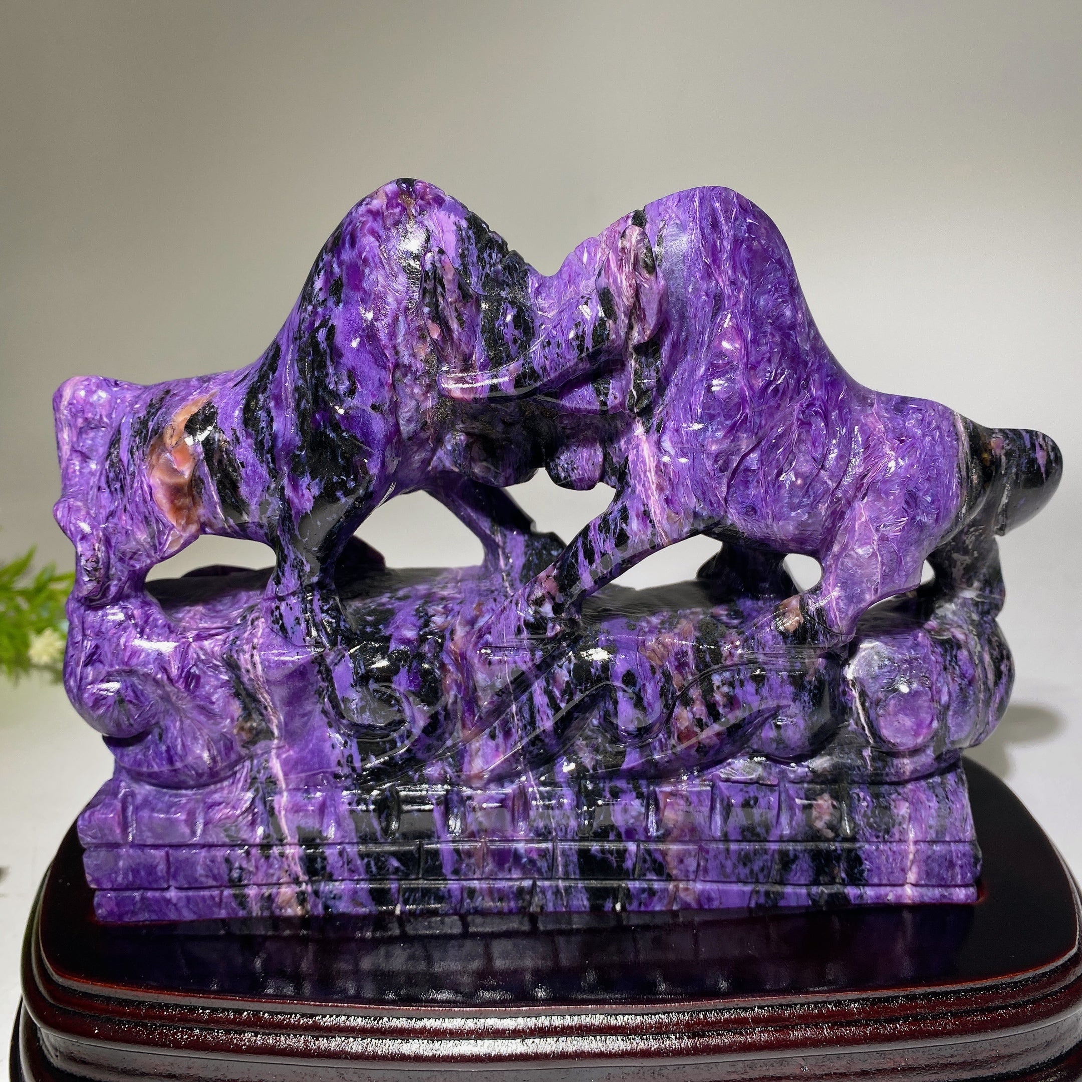 Charoite Bullfighting Carving 17cm Crystal Figurine
