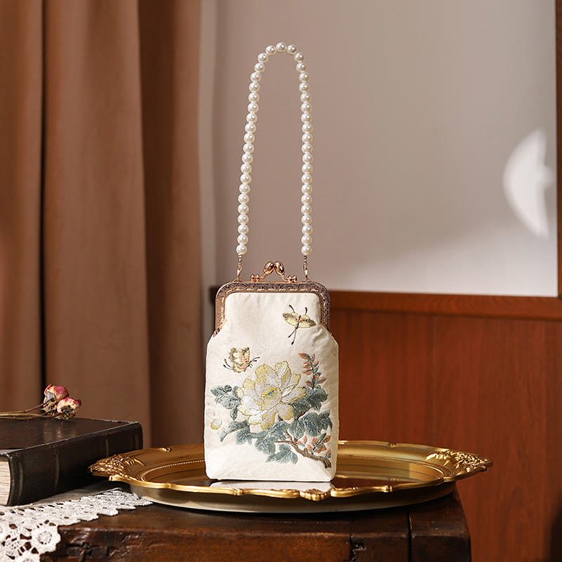 Small Flowers Butterfly Embroidered Shoulder Bag | Healing Sounds
