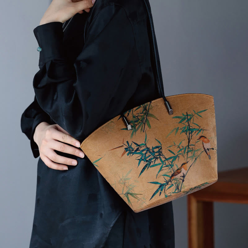 Vintage Bamboo Magpie Large Shoulder Bag with Peony Butterflies ...